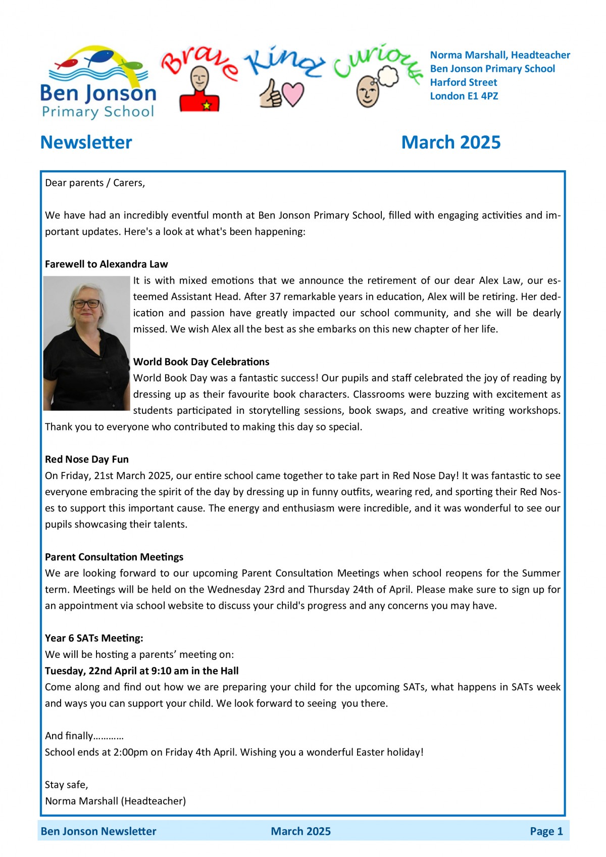 Parent Newsletter - March 2025 - Ben Jonson Primary School